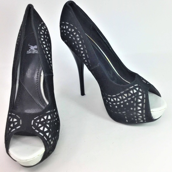 Shiekh | Shoes | Shiekh Black Heels Laser Cut Peep Toe Platform 85 ...